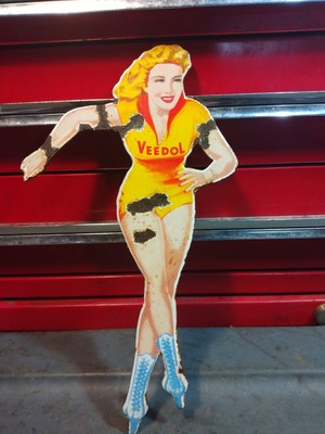 Porcelain Veedol Advertising Sign Roughly 12in tall Inches veedol girl ...