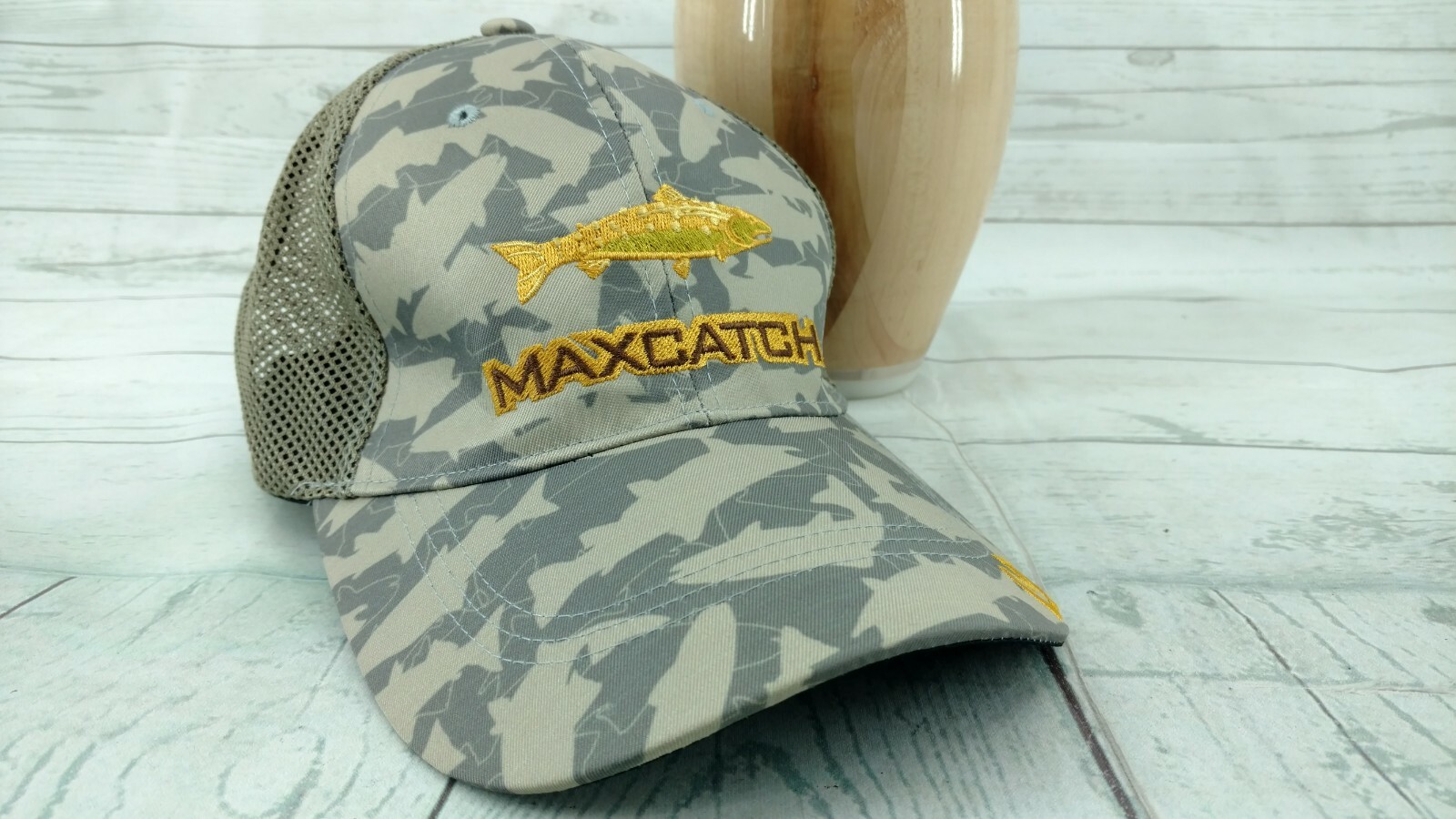 MaxCatch Ballcap Hat Green Camo Gold Logo - Gem