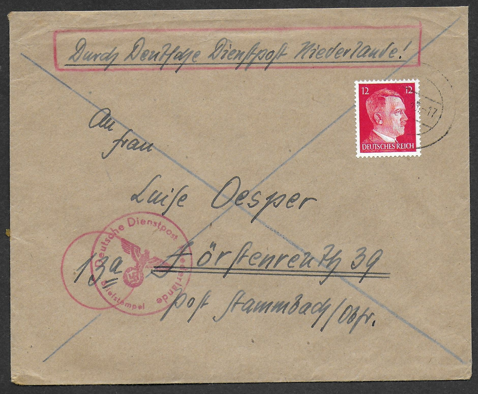 German Reich stamps 1945 cover Durch Deutsche Dienstpost Niederlande | eBay