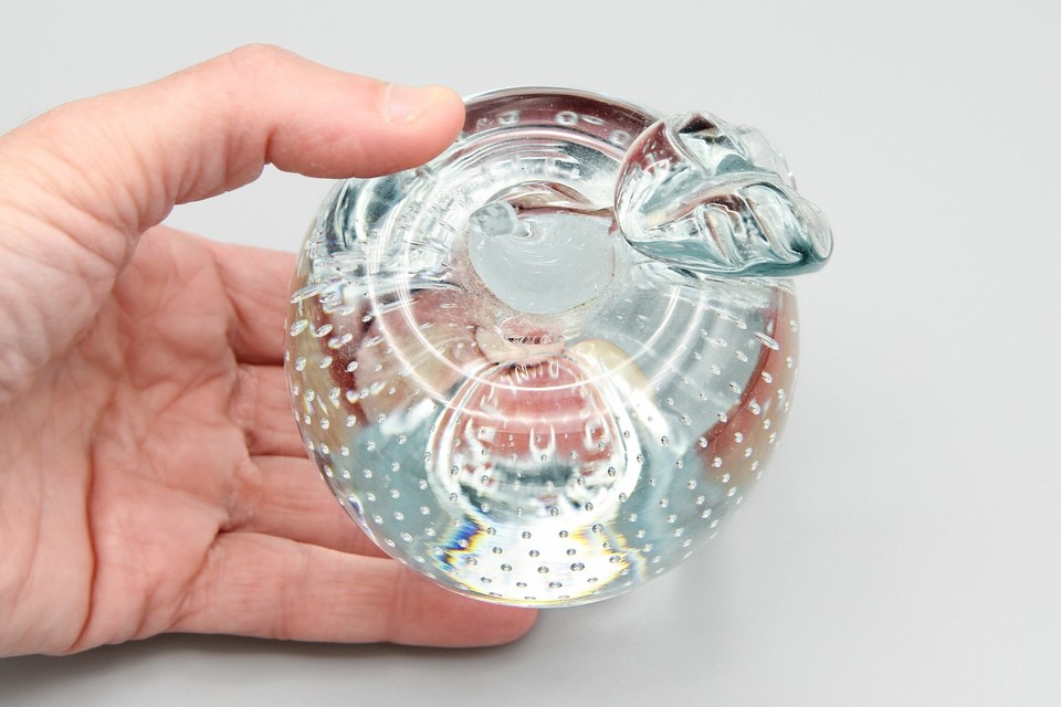 Clear Glass Apple Paperweight, Large Blown Glass Fruit Signed Monte ...