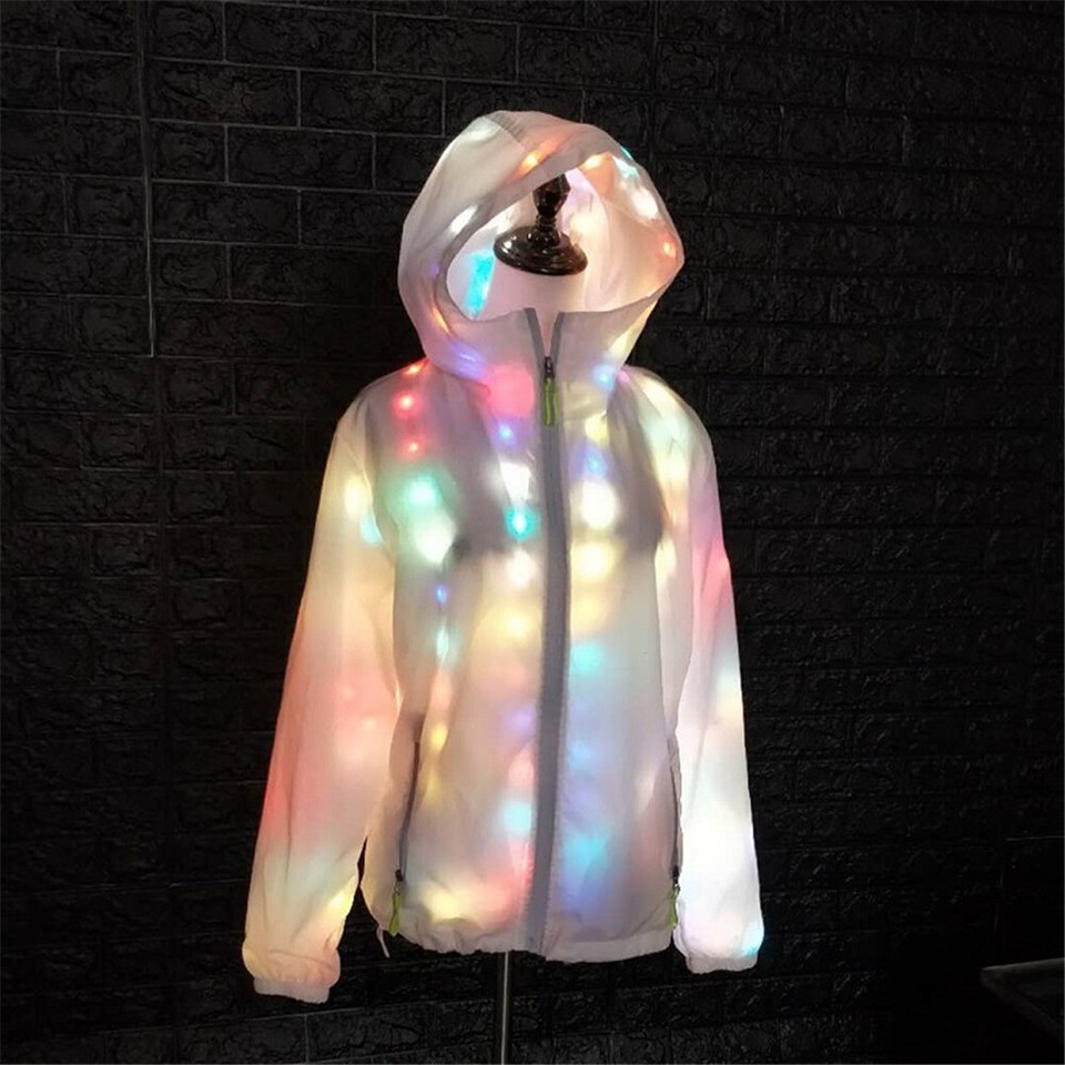 LED Light Up Luminous Coat Hooded DJ Jacket Women Men's Outwear ...
