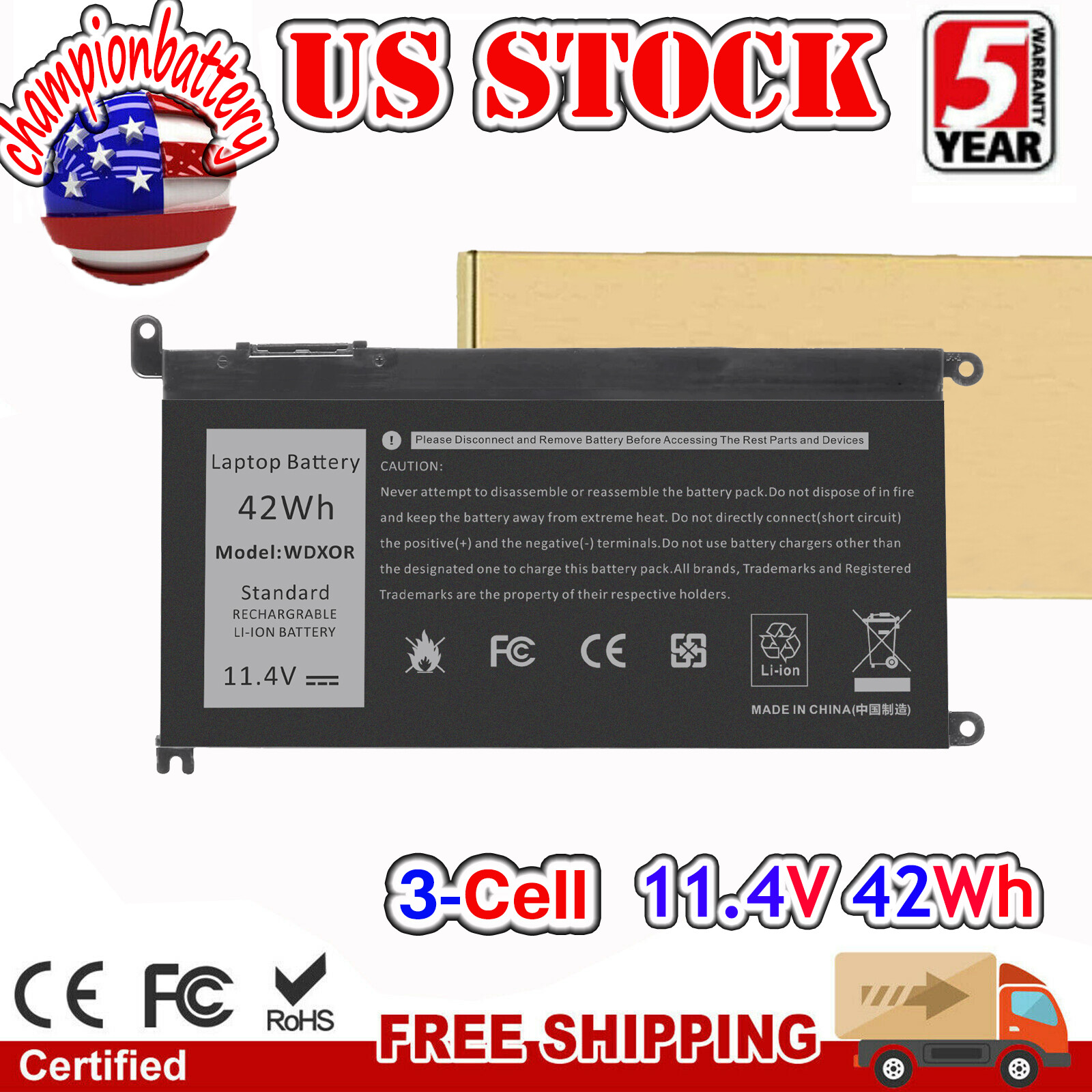 Battery for Dell Inspiron 15 5000 Series 5565 5567 5568 5578 P58F P66F ...