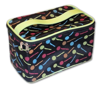 Tupperware Cosmetic Travel Bag Tote Zippered Black Logo Award New Black ...