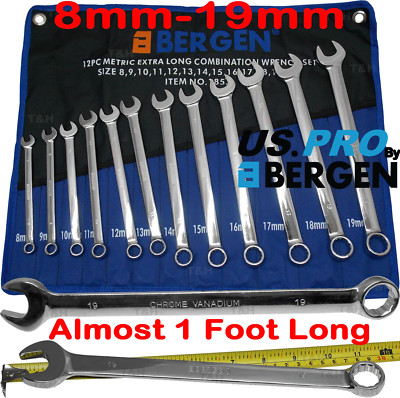 BERGEN EXTRA LONG Spanners 12pc Long Reach Combination Wrench Spanner ...