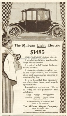 1914 Electric Car Milburn Wagon Co Toledo Ohio Light Coupe Vintage ...