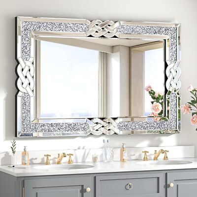 Crystal Crush Diamond Wall Mirror Rectangle Silver Mirrors for Wall ...