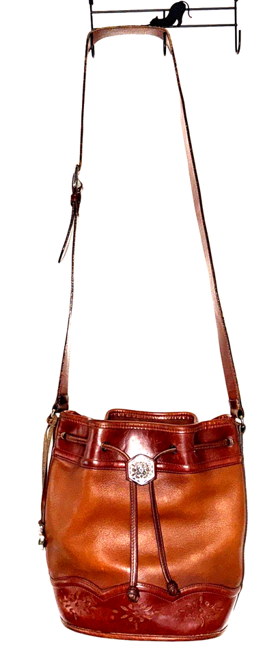 Vintage Brighton Brown Leather Out West Bucket Handbag Purse w/Silver ...