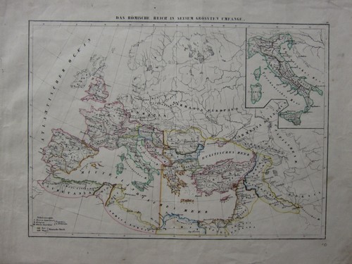 1857 ANTIQUE ANCIENT MAP ~ ROMAN EMPIRE SPAIN DACIA ITALY BRITAIN ...