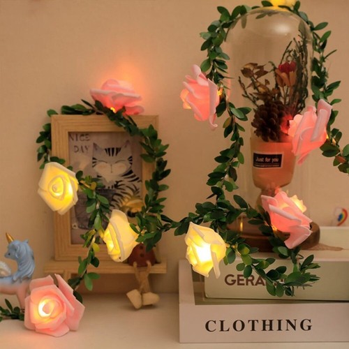 Rattan Wedding Green Leaf Rose Flower Led Lamp String Fairy String ...