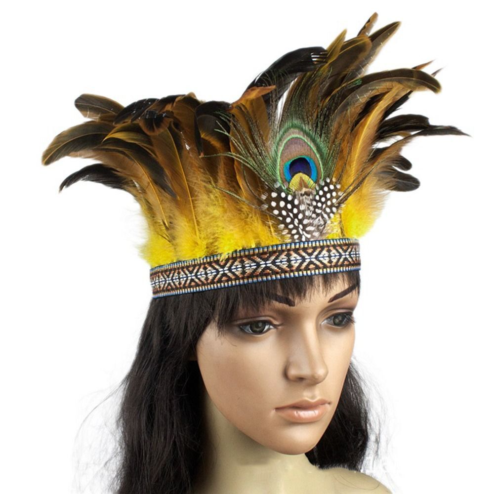 Peacock Costume Feather Headbands With Strap Indian Headband Halloween ...