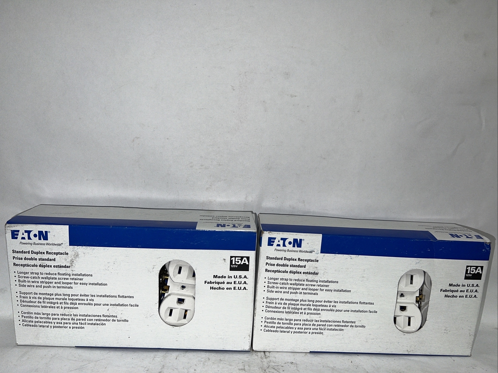 2 Boxes Eaton Standard Duplex Receptacle 270W,15A, 2-Pole, 5-15R-White ...