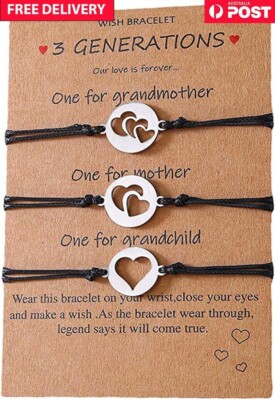Grandma Mother Daughter Matching Heart Bracelets for 3 Generations Gift ...