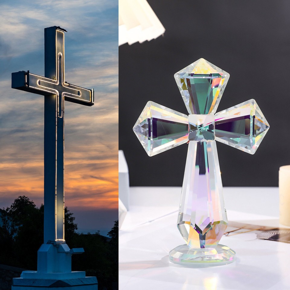 Crystal Standing Crosses Figurine Collectible Glass Cross Ornament Gift ...
