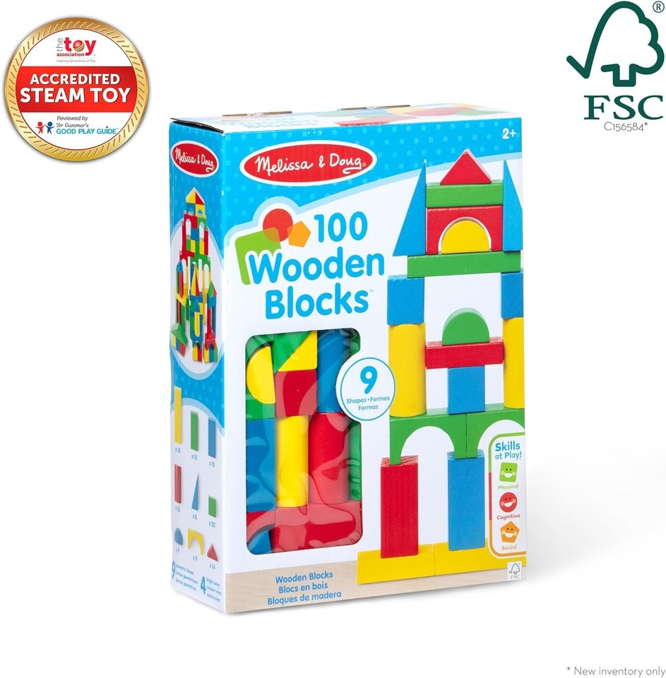 FSC Certified Wooden Building Blocks, 100-Piece Sorting & Stacking Set ...