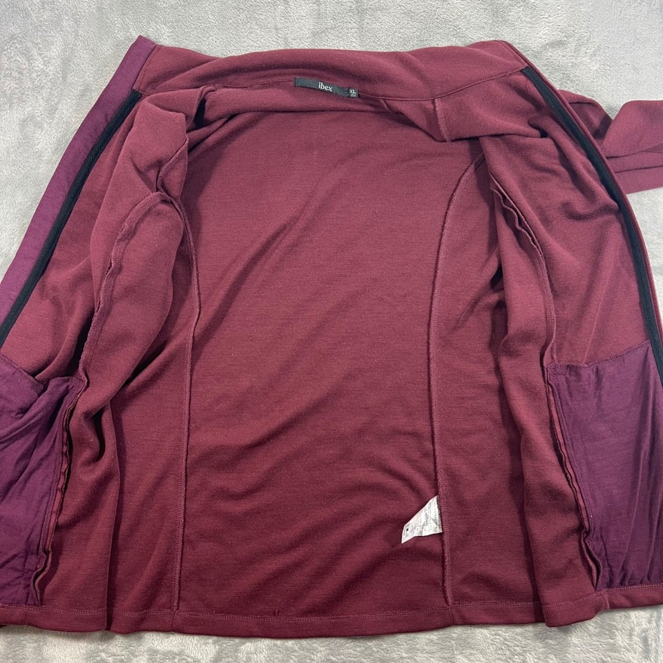 IBEX Full Zip Shak Jacket Women XL Burgundy Merino Wool Mock Neck ...