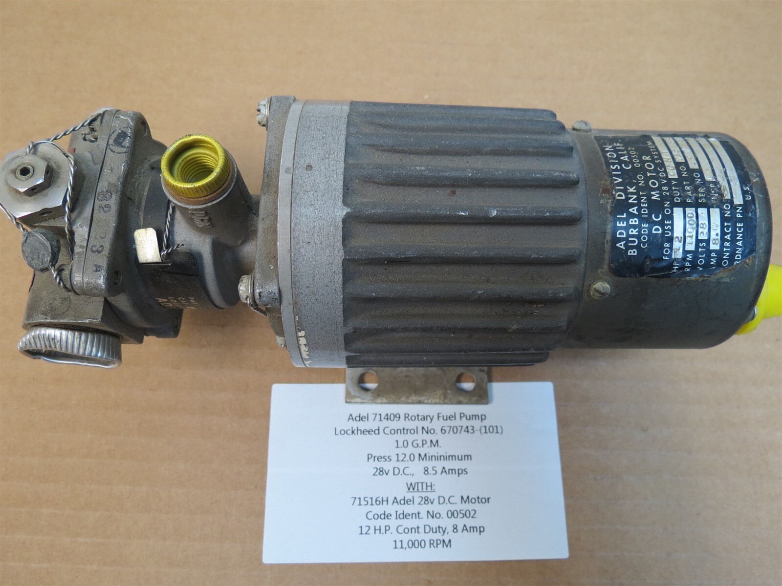 Aircraft Rotary 1 GPM (60 GPH) Fuel Pump & 28v D.C. Motor Adel 71409 ...