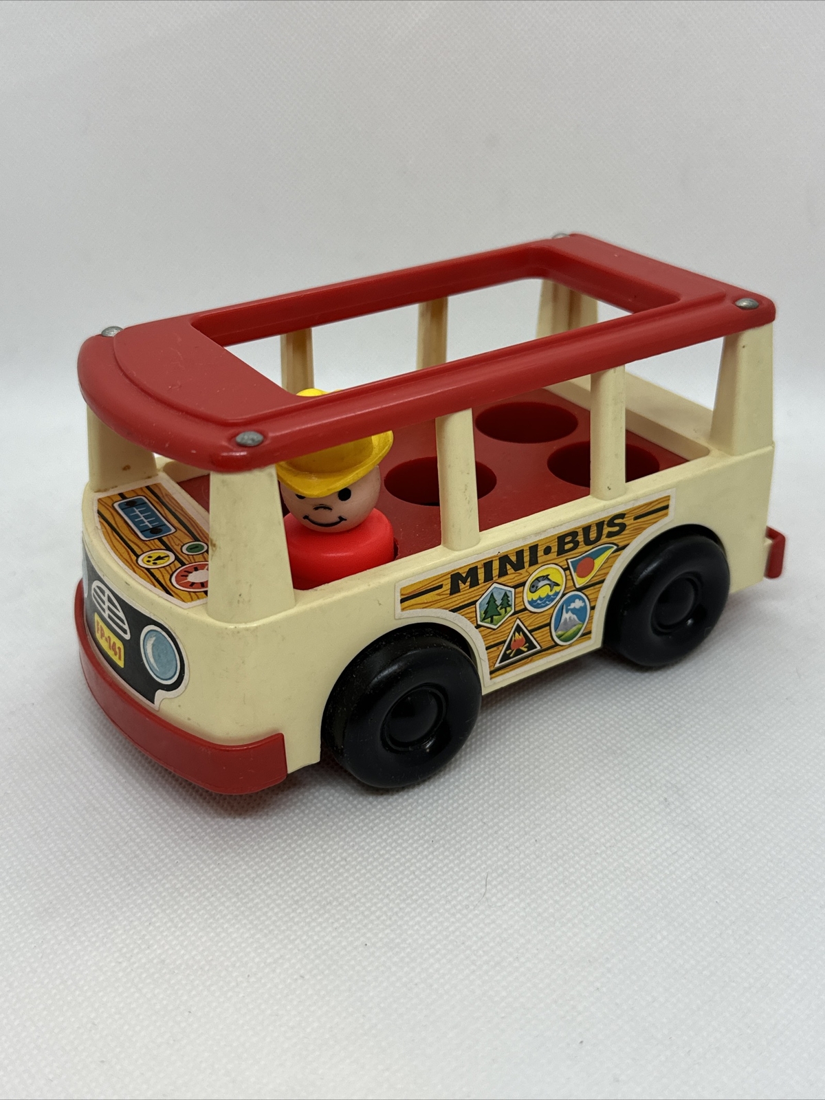 Vintage 70s Fisher Price Mini bus with 1 little people figure it works ...