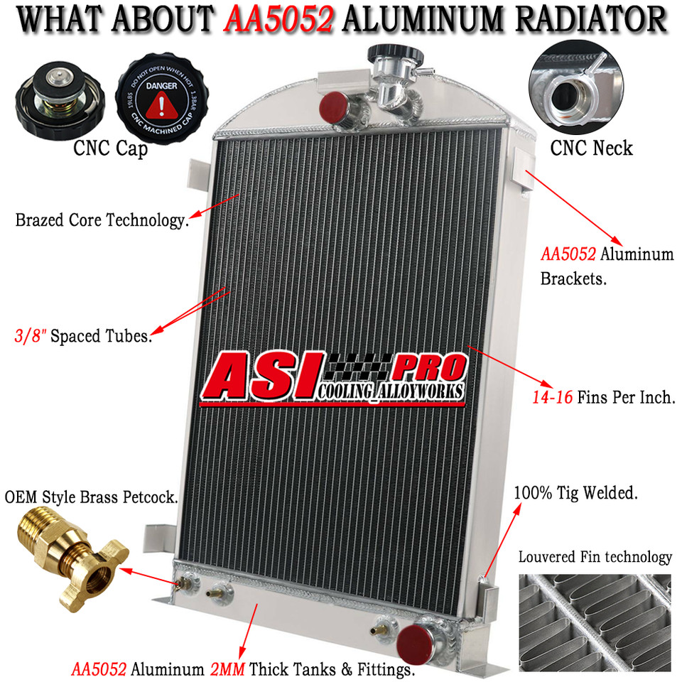 For Ford Model-A/Chevy-V8-Engine 1930-1931 Hot Rod 1932 Aluminum 3 Rows ...