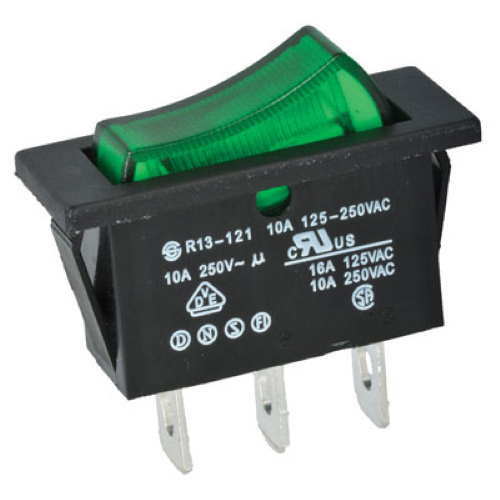 1pc SCI R13-121 SPST On-Off GREEN Illuminated Rocker Switch 16A/125V ...