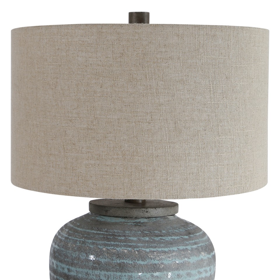 Rustic Bohemian Round Aqua Blue Gray Table Lamp | Ceramic Vintage Style ...