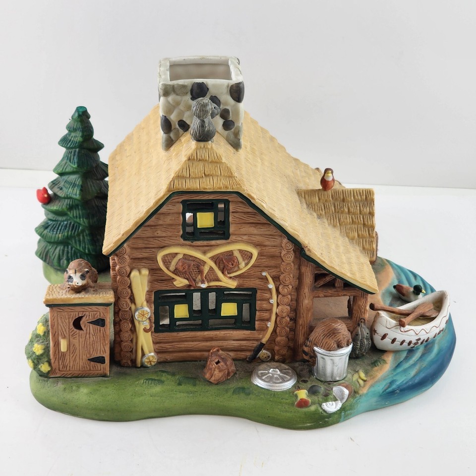 Partylite Gone Fishin' Tealight House P7305 Fishing Cabin Village Scene ...