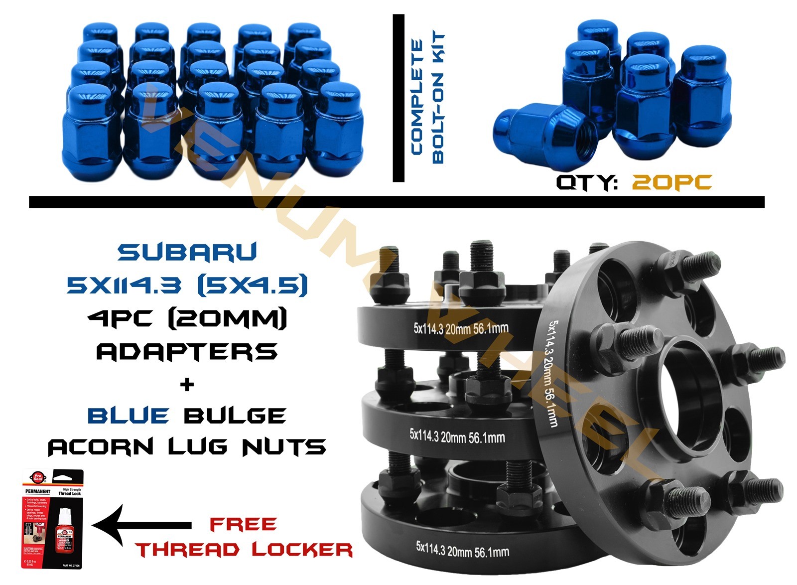 4 Pc 20 MM Black Hub Centric Wheel Adapters + Blue Lug Nuts Fits Subaru ...