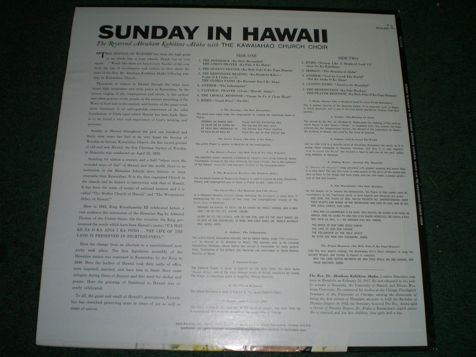 Sunday In Hawaii Abraham Kahikina Akaka~Kawaiahao Church Choir~59 Xian ...