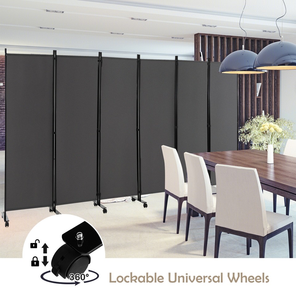 6-Panel Folding Room Divider 6FT Rolling Privacy Screen w/ Lockable ...