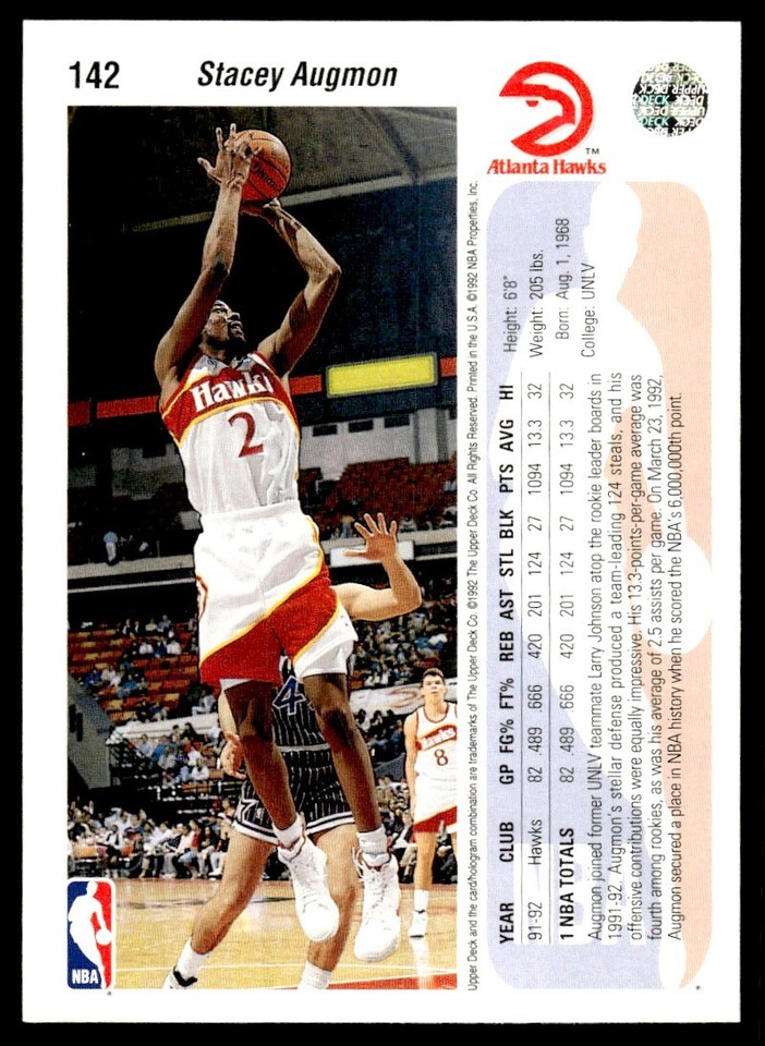 1992-93 Upper Deck Basketball Card Stacey Augmon Atlanta Hawks #142 | eBay
