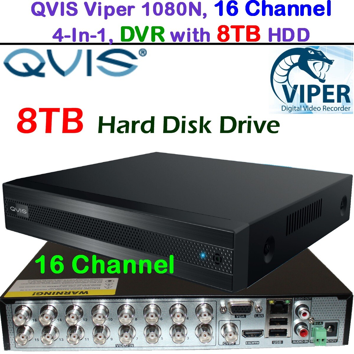 QVIS CCTV DVR - Viper HD 1080N 4/8/16 Channel 4-In-1 with 1TB, 2TB, 4TB ...