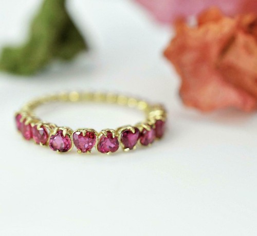 1.5ct Simulated Pink Ruby Wedding Band Yellow Gold Plated Stackable ...