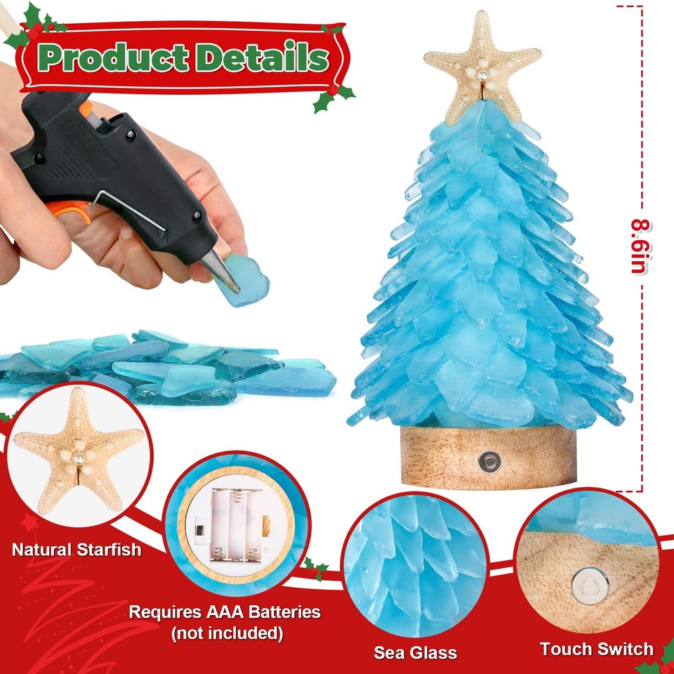 Blue Sea Glass Christmas Tree - Handcrafted Mini Christmas Tree with ...