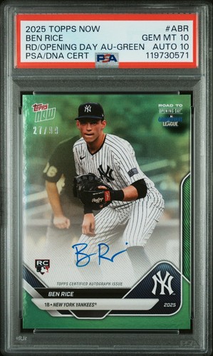 2025 Topps NOW BEN RICE abr RC Road to Opening Day GREEN AUTO 27/99 PSA ...