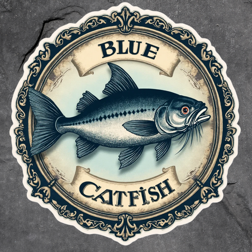 Blue Catfish sticker vinyl decal vintage fishing design rustic ...
