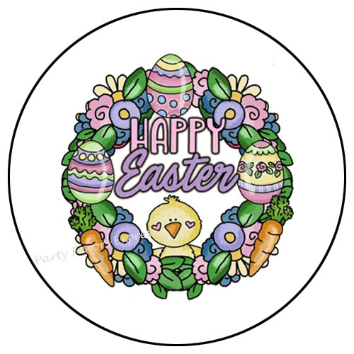 CUTE CHICK IN EASTER WREATH ENVELOPE SEALS LABELS STICKERS PARTY FAVORS ...
