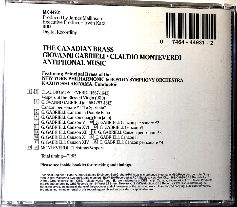 Canadian Brass Antiphonal Music by Gabrieli & Monteverdi CD Kazuyoshi ...