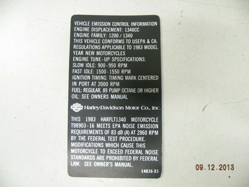 NOS Frame Decal Emission Sticker Harley FLT 1340 OEM 1983 Only ...
