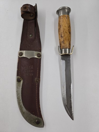 Vintage Mora Wooden Handle Leather Sheath Fixed Blade Knife. Made In ...