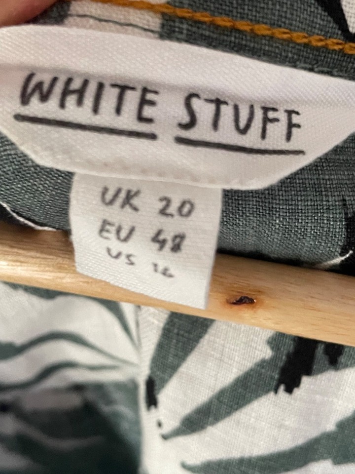 WHITE STUFF BEAUTIFUL GREEN & WHITE 100% LINEN DRESS SIZE LARGE 20 ...