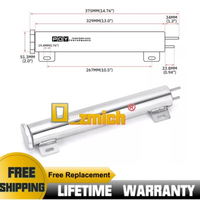 2"x13" Polished Stainless Steel Radiator Coolant Overflow Catch Puke ...