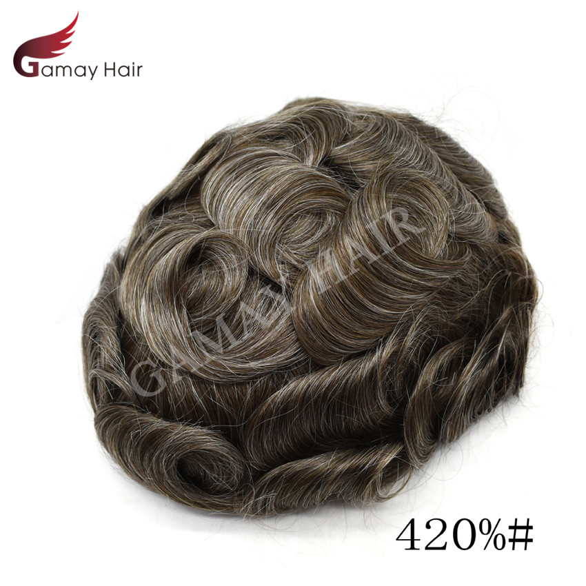 Mens Toupee Full Poly Hairpiece All Skin PU Human Hair Replacement ...