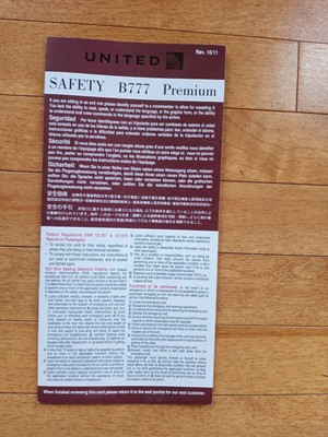 Safety Card - United - B777 Premium - Rev 10/11 | eBay