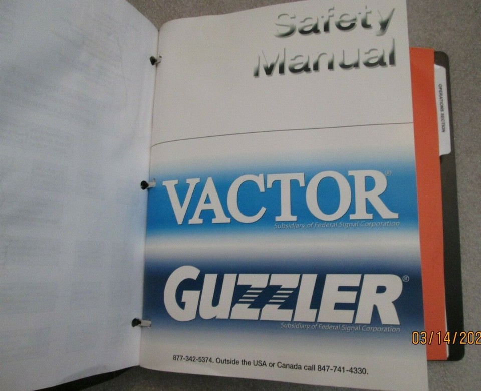 VACTOR HXX FAN GUZZLER JET RODDER Operators Service Parts Manual ...