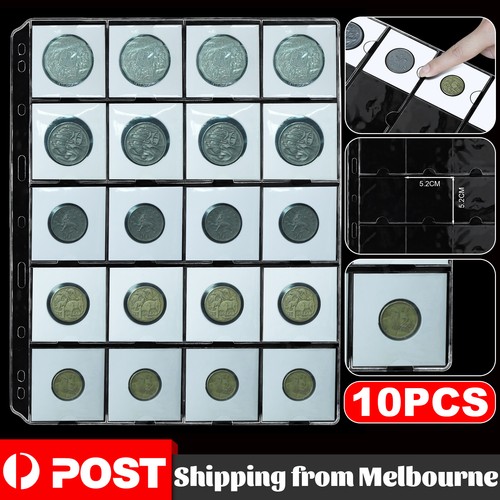 NEW 10PCS 20 Pocket COIN HOLDER PAGES SHEETS For 2"X2" Cardboard Coin ...
