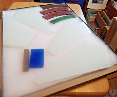 STAINED CHURCH GLASS WINDOW PARTS Vtg c1900 mixed pieces some Frantz ...