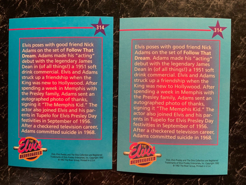Elvis & Nick Adams CARD LOT OF 2 Elvis with Celebrities 1992 The River ...