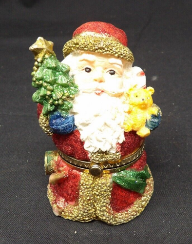 Hand Painted Resin Santa Shaped Trinket Box - Christmas Decor 3 1/4 ...