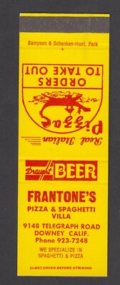 Frantone's Pizza & Spaghetti Restaurant Matchcover Downey California | eBay