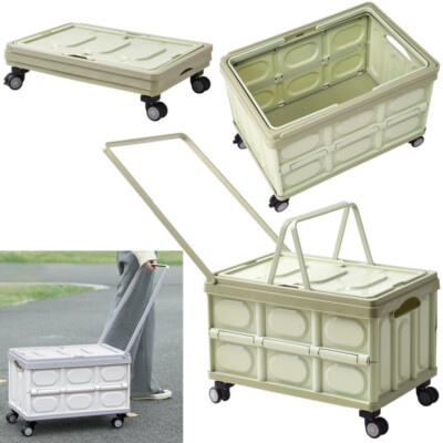 Folding Boot Cart Shopping Trolley Fold Up Storage Box Wheels Crate ...