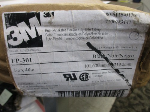 3M FP-301, HEAT SHRINKABLE FLEXIBLE POLYCLEFIN TUBING BLACK 4" X 48 ...